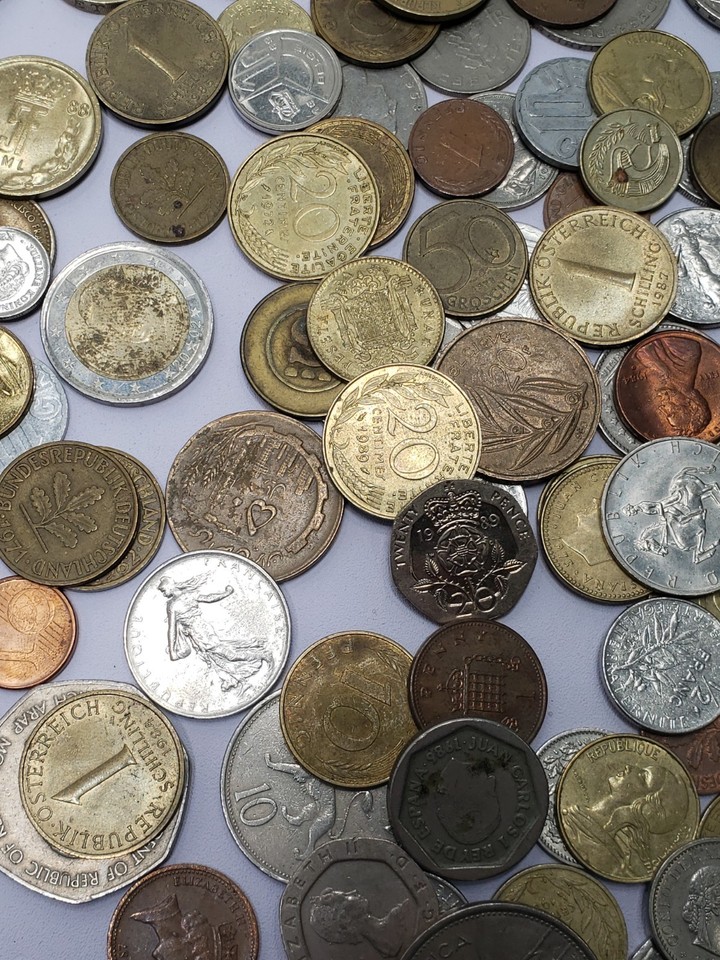 Mixed Lot Of Coin Currency 2 Pounds 14 Ounces Pesos Dollars Euros ...