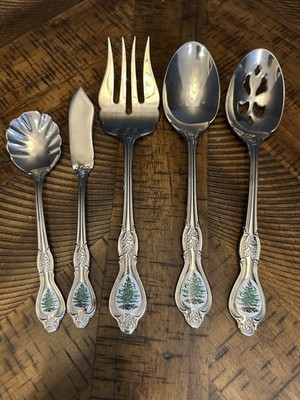 Spode Christmas Tree Flatware 5pc Serving Set Stainless 18/10 Holiday ...