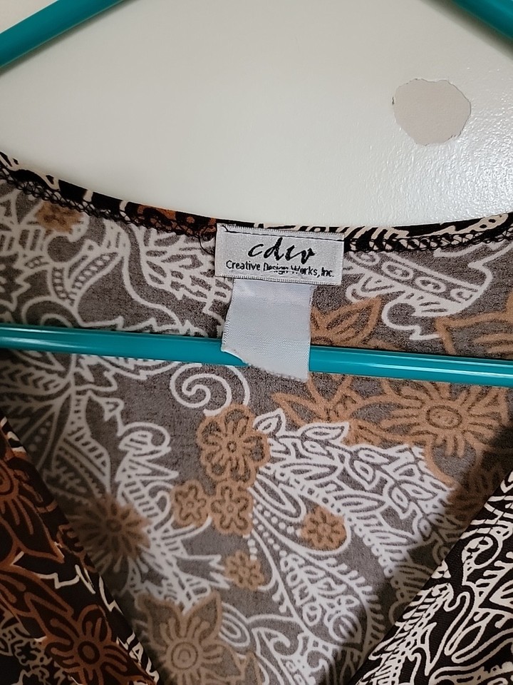 CDW Creative Design Works 3/4 Sleeve Brown & Beige V-Knit Top Blouse W ...