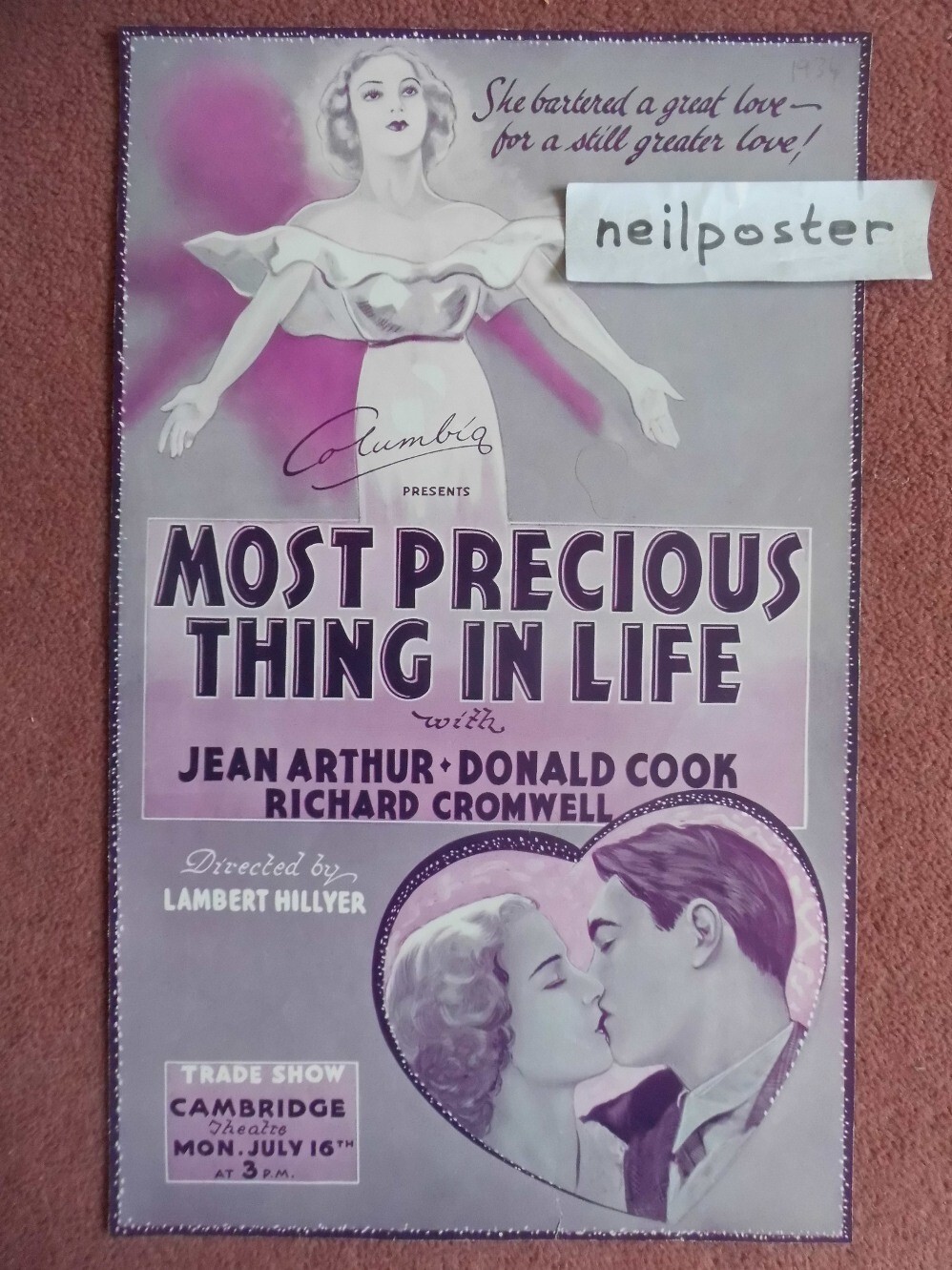 MOST PRECIOUS THING IN LIFE (1934) vintage UK trade ad JEAN ARTHUR ...