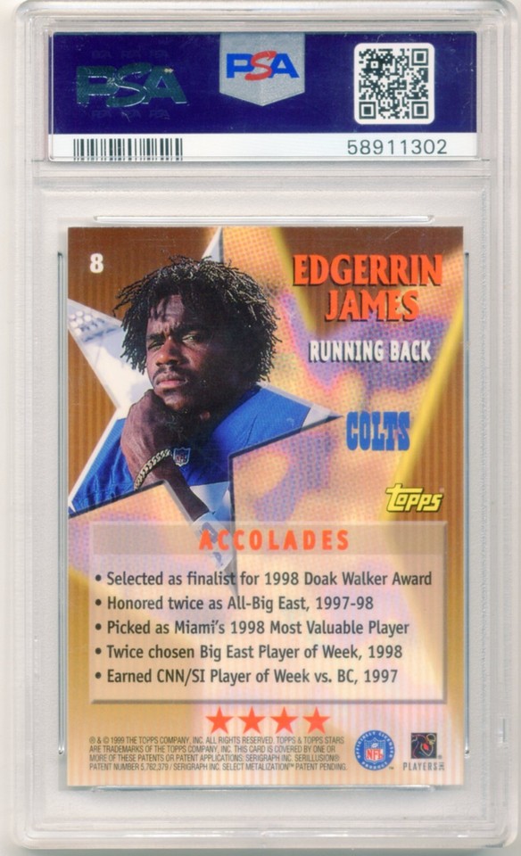 EDGERRIN JAMES ROOKIE 4 STAR 1999 TOPPS Gold STARS CARD #8 MINT RC ...