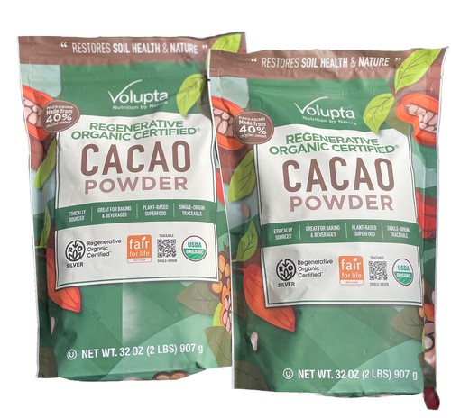 2-PACK Volupta Organic Fair Trade Unsweetened Super Food Cacao Powder ...