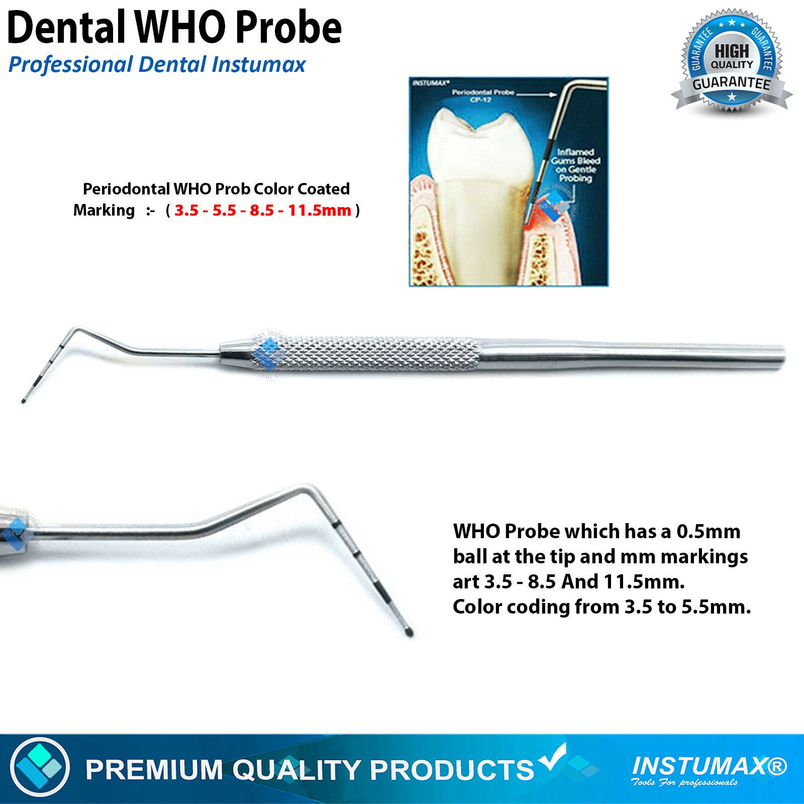 Dental Examination Color Marking Probe CP-UNC William Probes Who Color ...