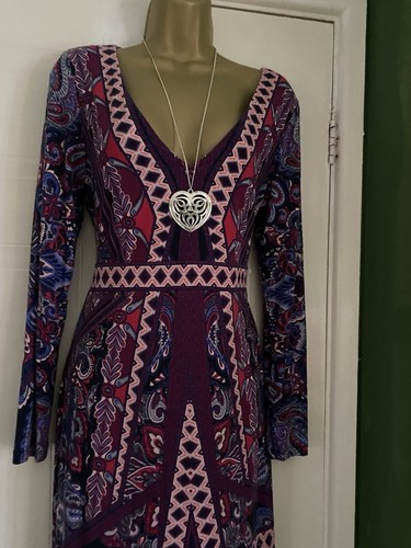 EXQUISITE MONSOON JERSEY BOHO GYPSY TEA PARTY MIDI OCCASION DRESS SIZE ...