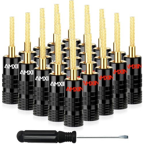 Amxinwang Flex Pin Banana Plugs for Speaker Wire (12 Pairs, 24 Pieces ...