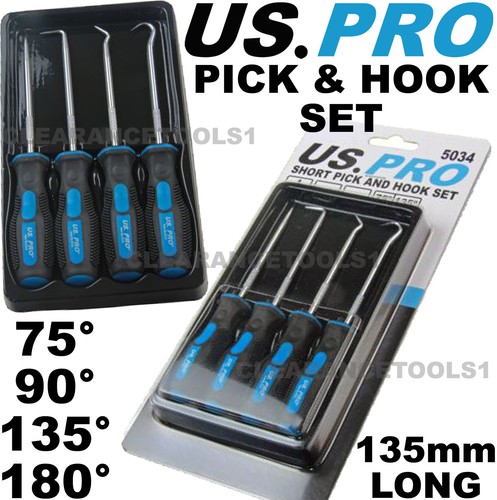 US PRO 4pc Short Mini Pick & Hook Set 5034 75° 90° 135° 180° Picks ...
