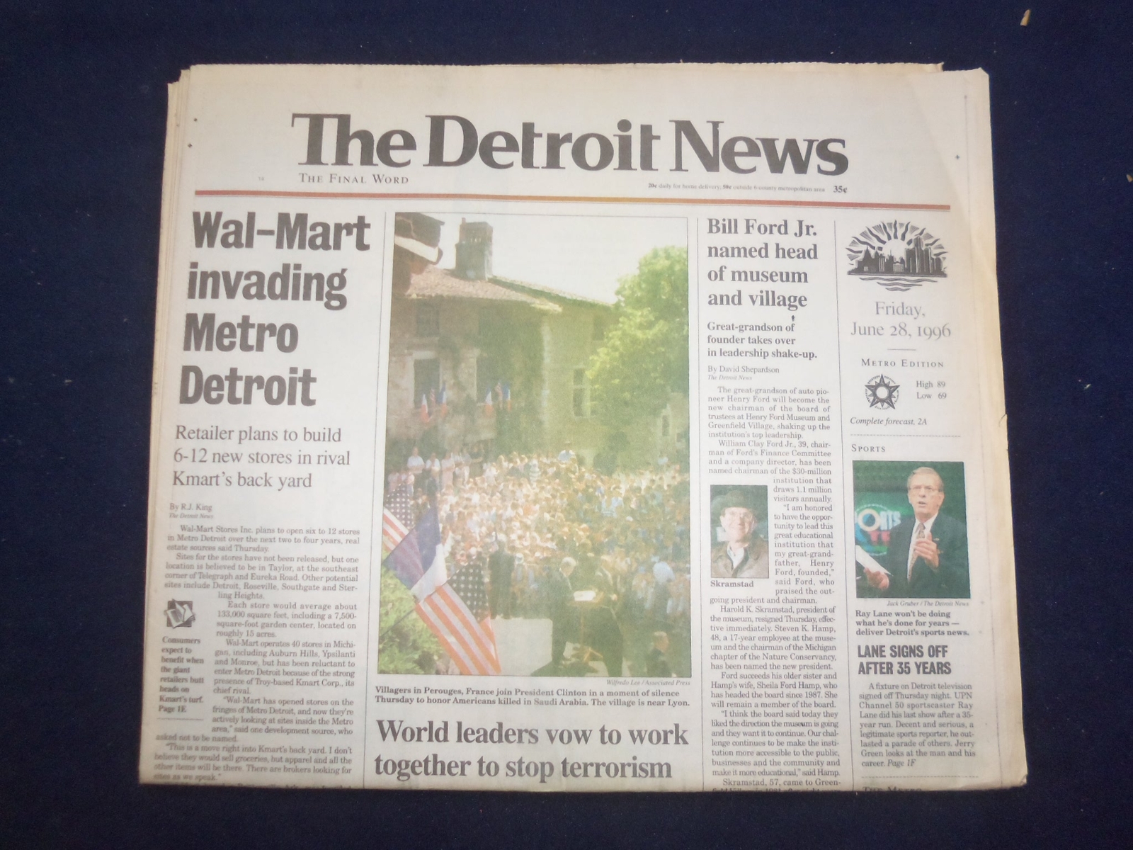 1996 JUNE 28 THE DETROIT NEWS NEWSPAPER -WAL-MART INVADING METRO ...