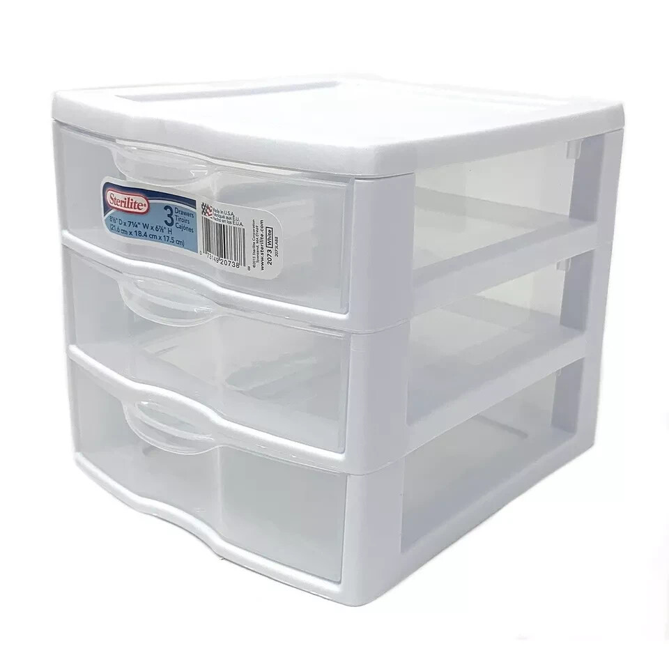 Sterilite Small 3 Drawer Desktop Storage Unit, Plastic, White | eBay