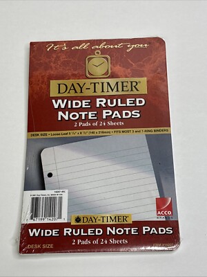 Day Timer Wide Ruled Note Pads Fits 3 & 7 Ring Binders 5 1/2" x 8 1/2 ...
