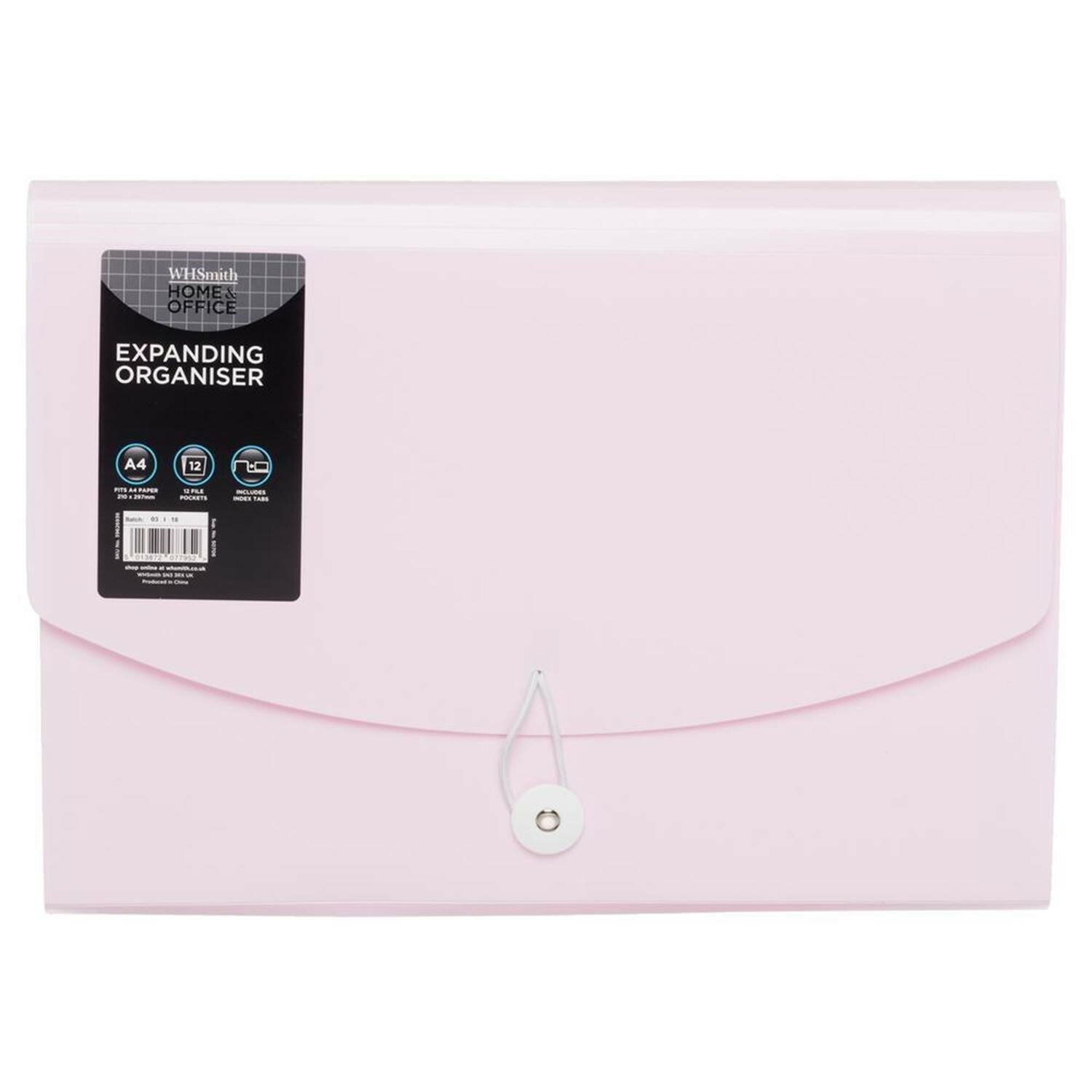 WHSmith Pastel Assorted Polypro A4 Expanding File With Button Loop ...