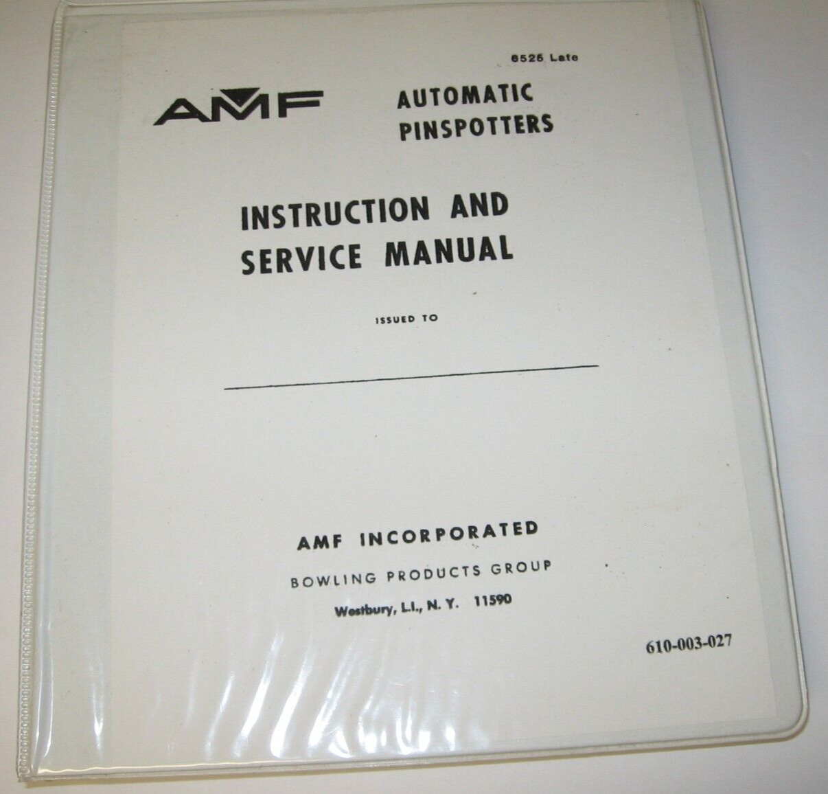 AMF 6525L Pinspotter Bowling Instructions & Service Manual 610-003-027 ...