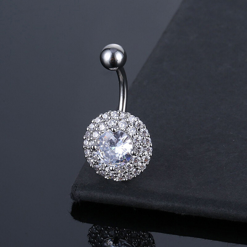 Belly Button Rings Stainless Steel Navel Piercing Zircon Flower Navel R ...