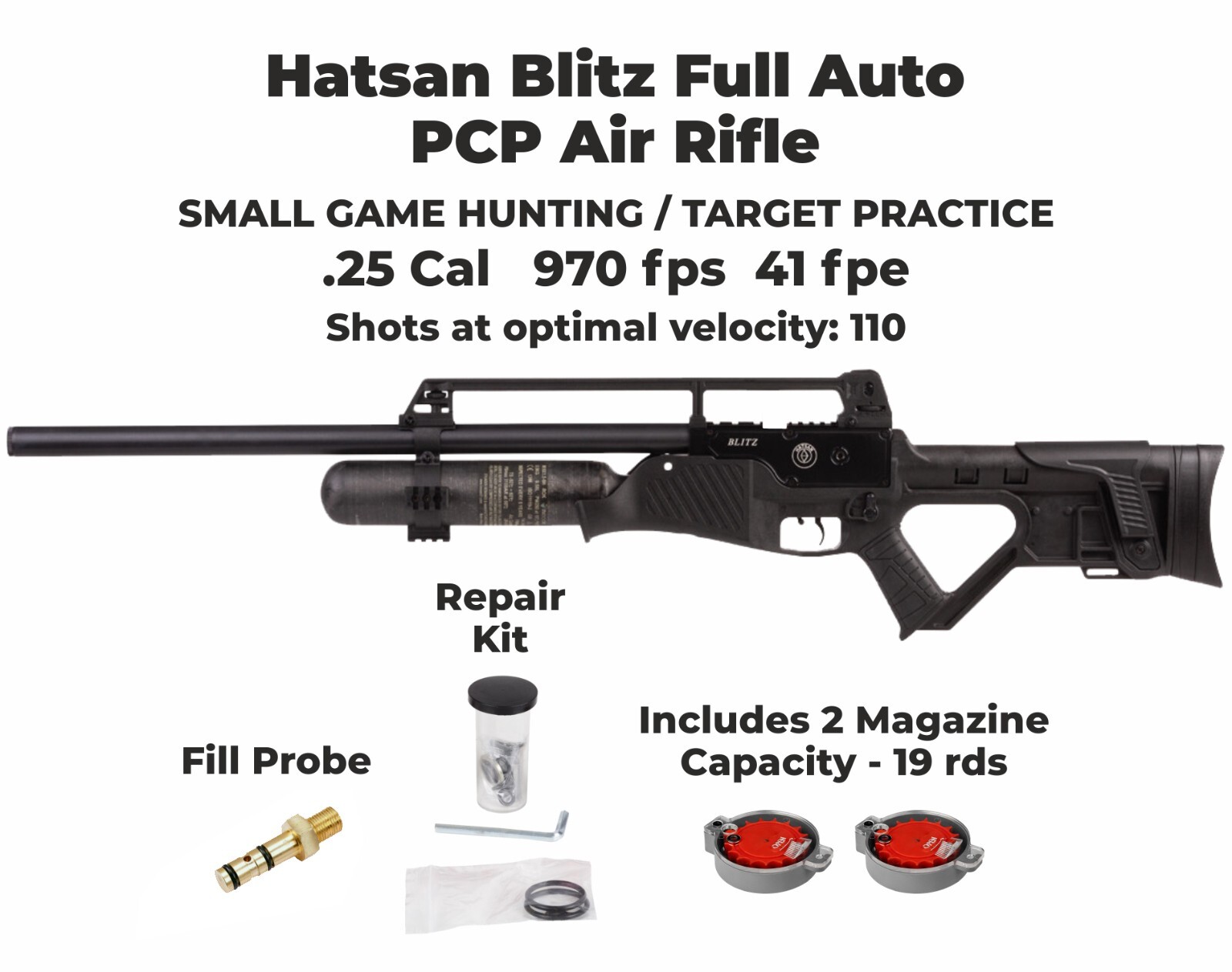 Hatsan Blitz PCP .25 Cal Air Rifle with Scope & Targets & Pellets ...