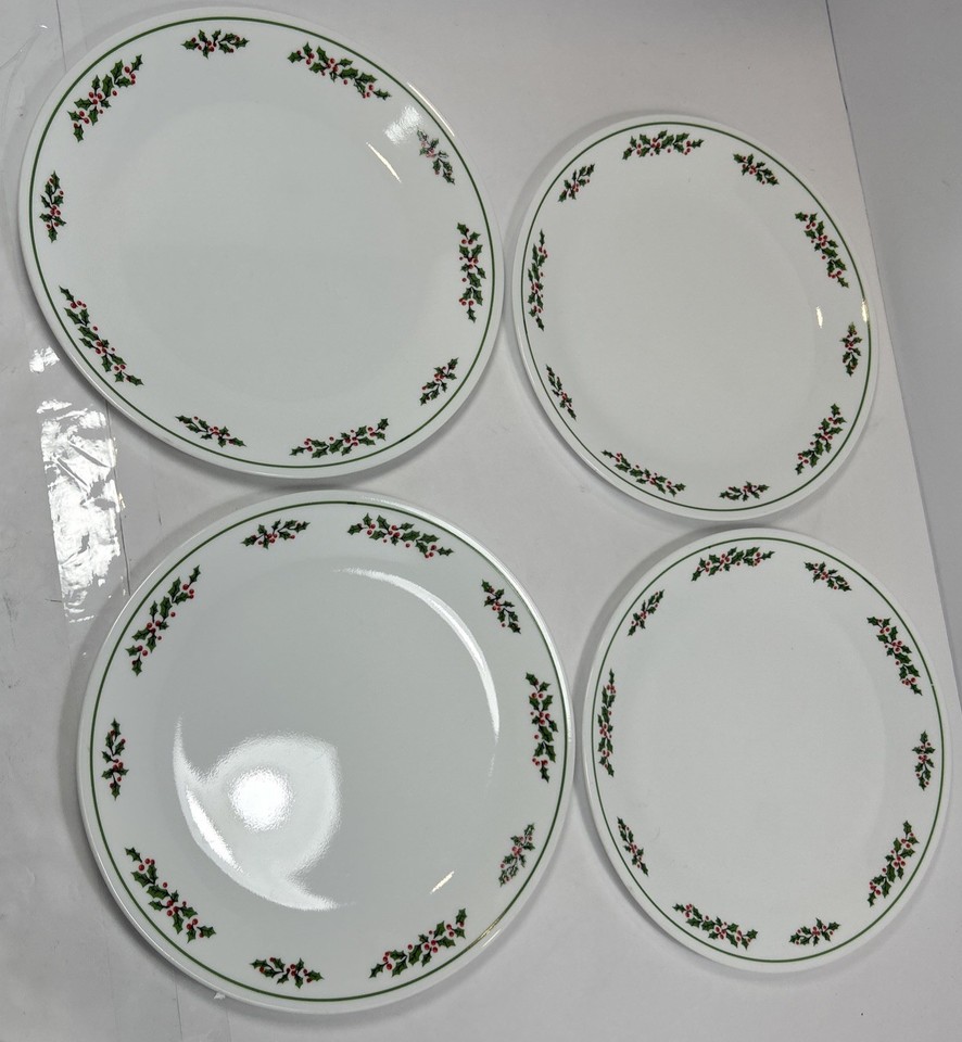 CORELLE CORNING WINTER HOLLY 8 DINNER-10 1/4" 4 DESSERT-7”CHRISTMAS ...