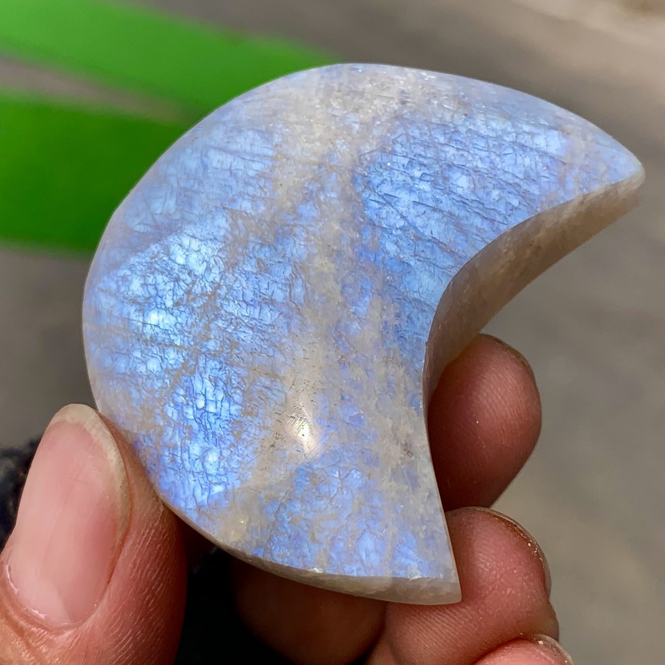 39GNatural blue Moonstone oval-shape rainbow gold sand crystal mineral ...