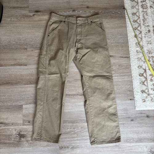 Wrangler Jeans Mens 32x30 Carpenter Brown Khaki Canvas Workwear Stretch ...