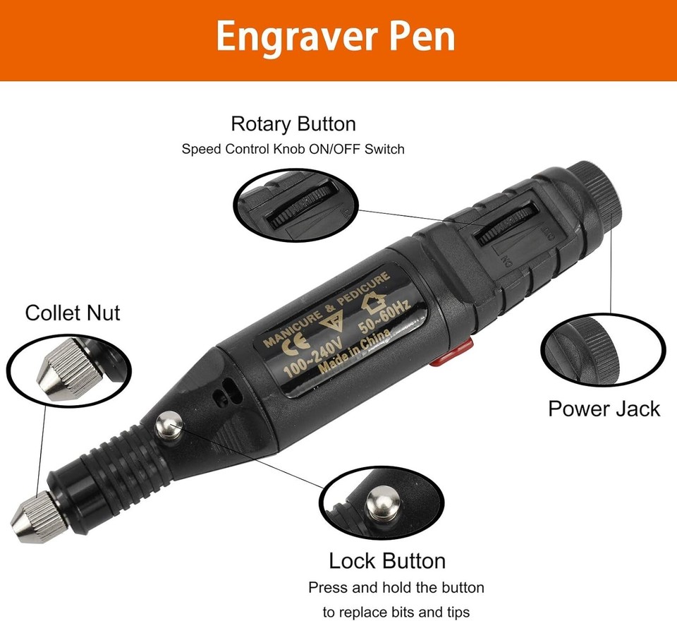 108PCS Electric Engraving Tool Kit Rotary Engraver Pen DIY Miniature ...