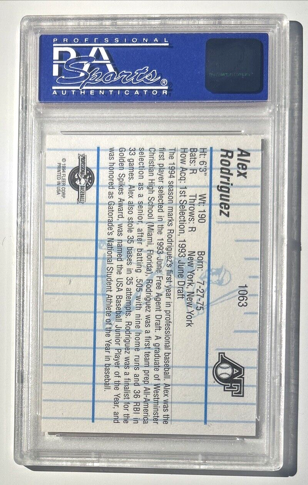 1994 Fleer ProCards Appleton Foxes Alex Rodriguez #1063 PSA 10 - 1st ...
