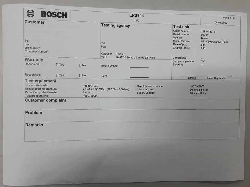 BOSCH DIESEL FUEL INJECTION PUMP FOR NISSAN PATROL GR 3.0DTI 109342 ...