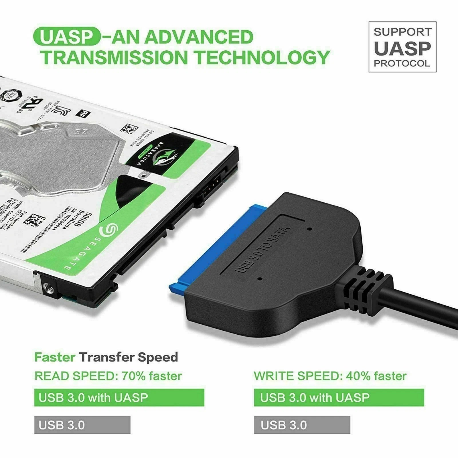 USB 3.0 To SATA 22 Pin 2.5 Inch Hard Disk Drive SSD Adapter Connector ...