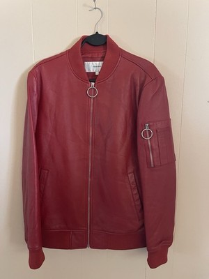 Men's 100% Real Leather Red Biker Jacket Soft Lambskin Flight Bomber ...
