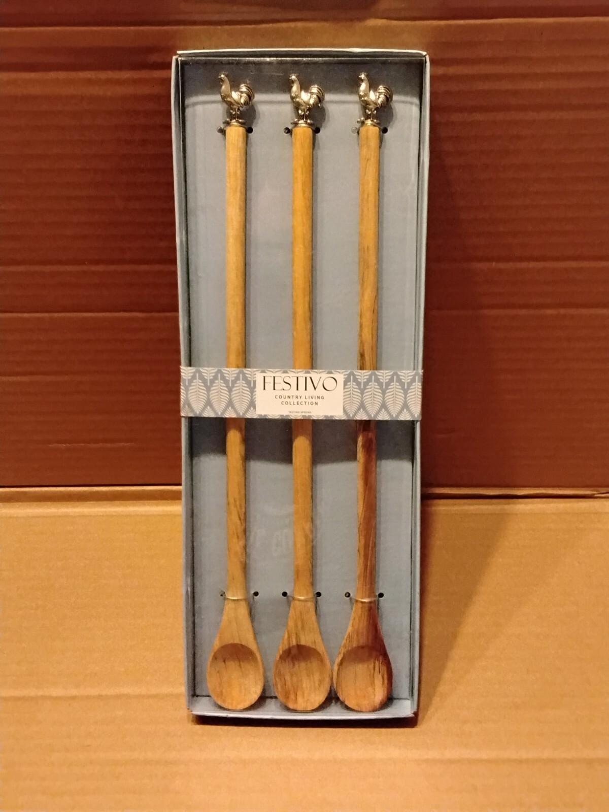 Wooden 3pc Chef Tasting Spoons 34cm long - Rooster Farmyard Country | eBay