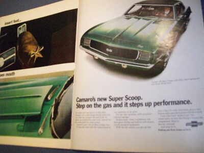 1969 Chevy CAMARO SS RS 2-page large-mag car ad- "Super Scoop...Step on ...