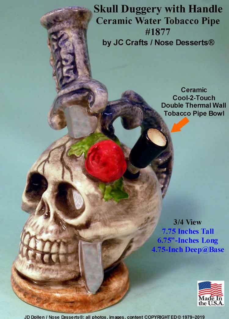 Human Skull Knife Handle Ceramic Glass Rumph Water Hookah Bong Tobacco ...