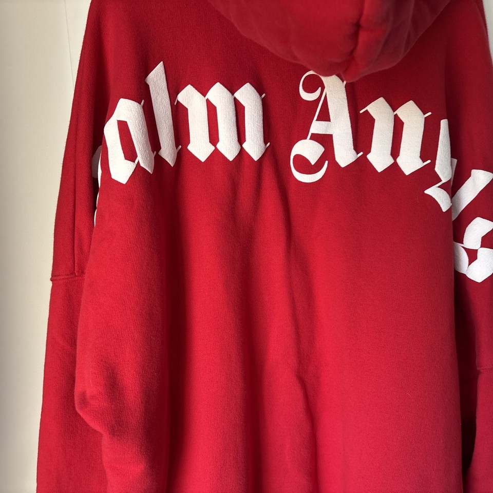 Palm Angels Red Logo Hoodie Size Large L Authentic Gothic Back Print ...