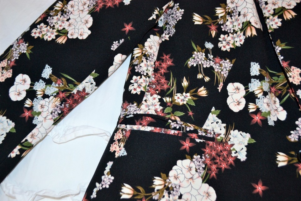 Cynthia Rowley Women's Blazer L Black Floral One Button Poly Blend ...