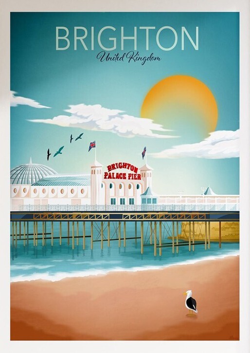 Brighton Beach UK 40x50cm Stretched Travel Canvas Wall Art Print | eBay