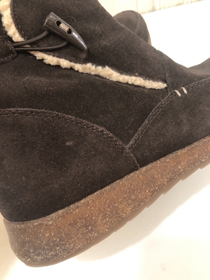 SPORTO BOOTS WOMENS BROWN SUEDE WEDGE Fleece LINED Sz 8.5 Booties Side ...