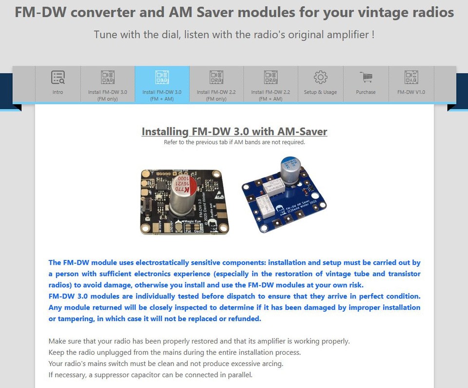 FM-DW 3.0 FM converter module for vintage AM tube & transistor radios ...