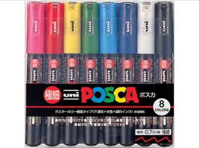 NEW UNI POSCA Paint Marker Pen Extra Fine Point 8 colors PC-1M8C Japan ...