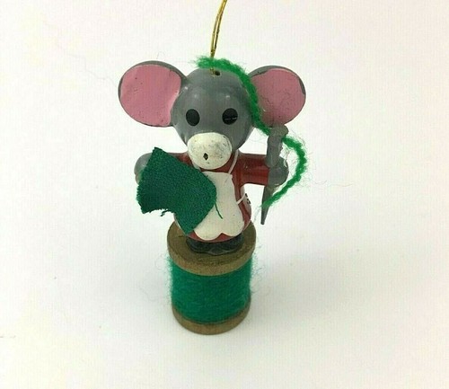 Vintage Girl Mouse Standing on Thread with Needle Christmas Ornament | eBay