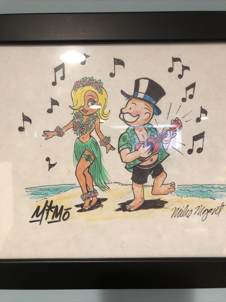 Mike Mozart Original Drawing Hula Girl Framed Pop Artwork Monopoly Man ...