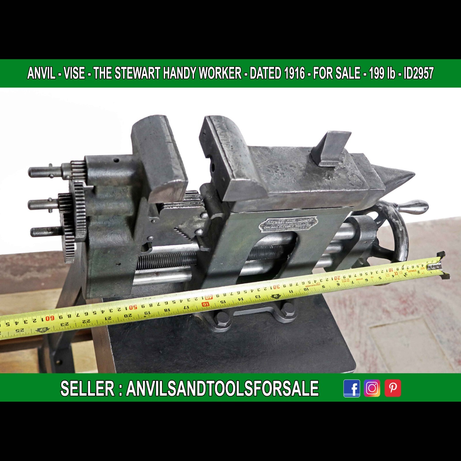 ANVIL - VISE - THE STEWART HANDY WORKER - DATED 1916 - 199 lb - ID2957 ...