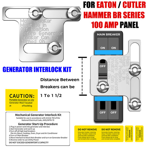 New Generator Interlock Kit For Eaton / Cutler Hammer BR Series 100 Amp ...