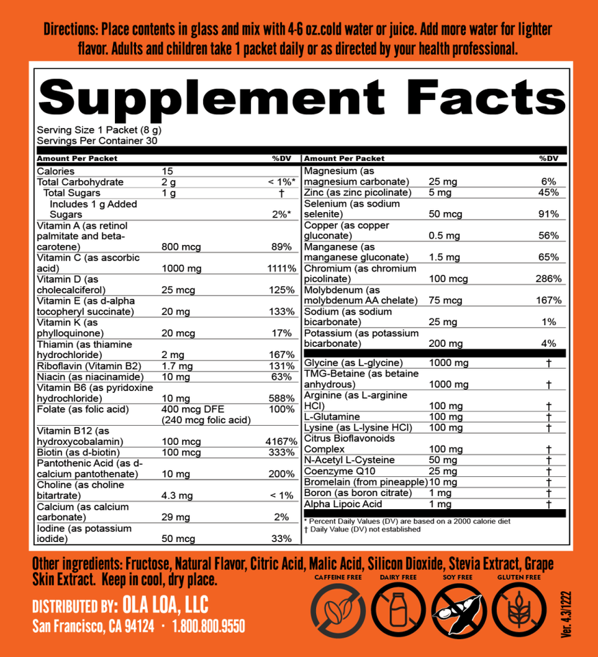 Ola Loa Products Energy Multi Vitamin - Orange - 30 Packet 680475100223 ...