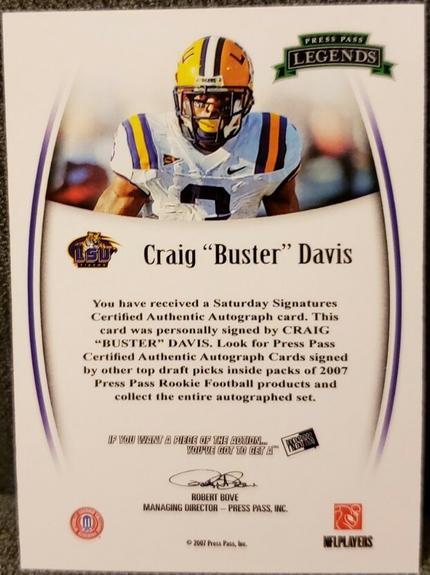 CRAIG "BUSTER" DAVIS 2007 Press Pass Legends RC NICKNAME INSCRIPTION ...