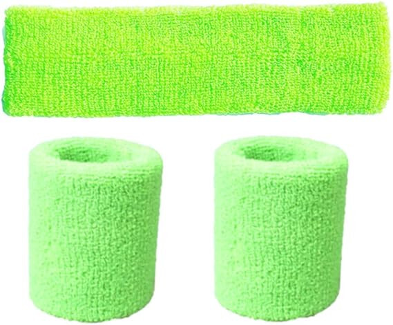 80s Neon Green Dance Workout Sport Cosplay headband sweatband leg ...