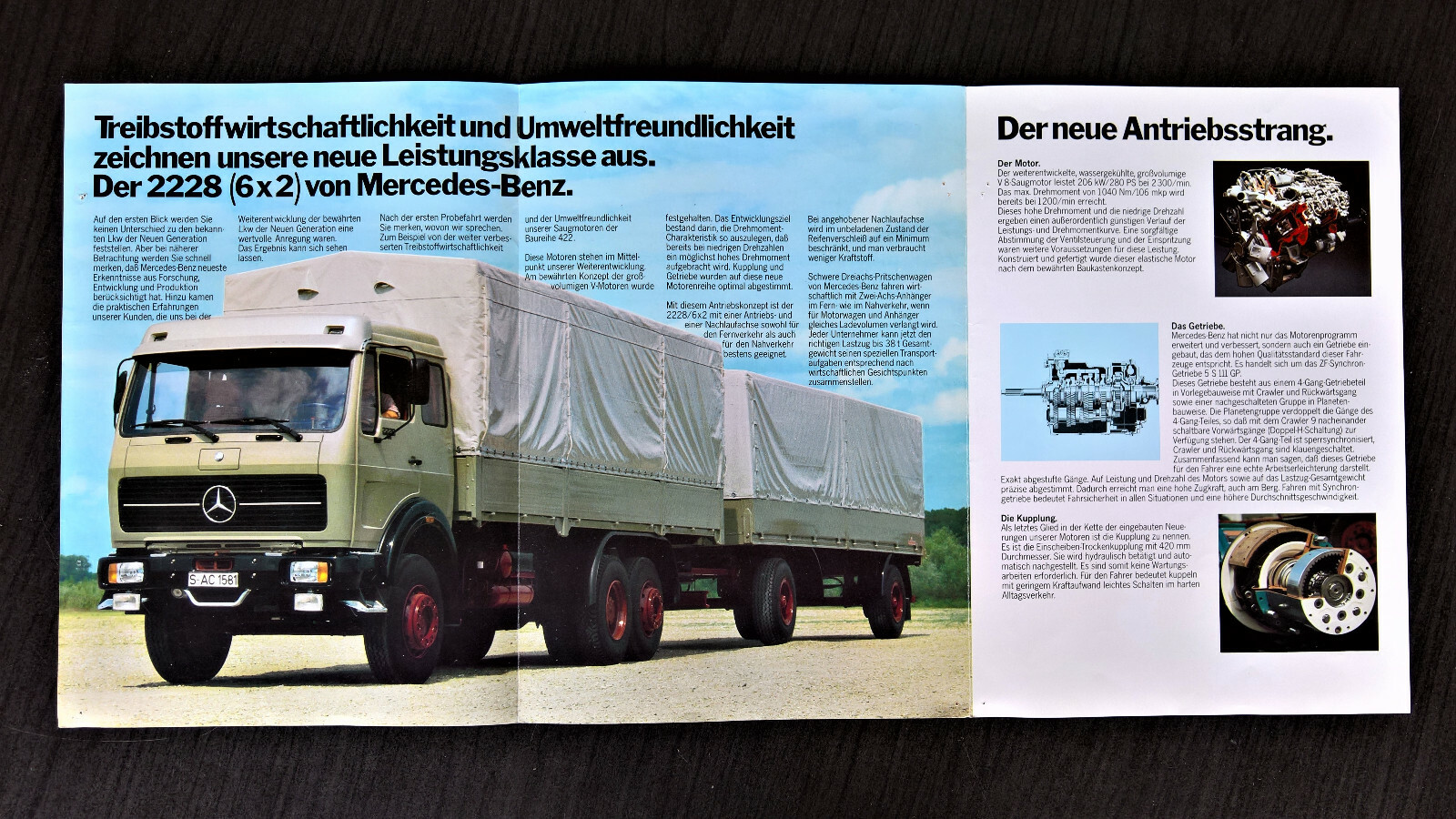 Mercedes Benz Prospekt LKW 2228 (1979), Schwere Dreiachs Pritschenwagen ...