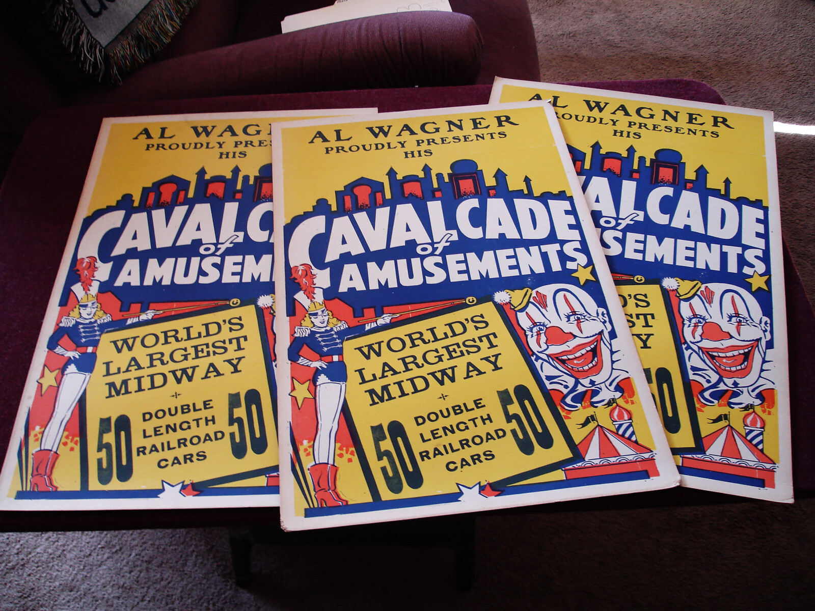 3 Vintage A.L. Wagner Cavalcade of Amusements Window Card Posters M-17 ...