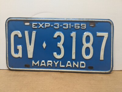 Vintage Maryland 1969 License Plate Car Tag GV-3187 | eBay