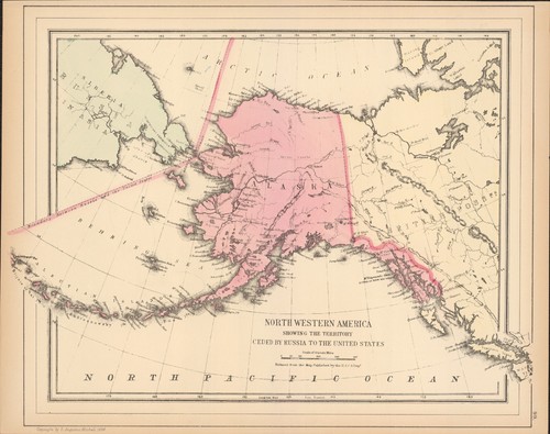 1884 Alaska - territory ceded by Russia map by Mitchell antique 15.2" x ...