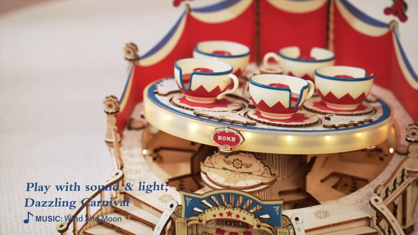 ROKR 3D LED Wooden Puzzle Rotating Tea Cup Music Box Model Kit Decor ...