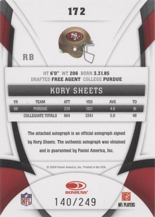 Las mejores ofertas en 2009 Certified Kory Sheets #172 | eBay