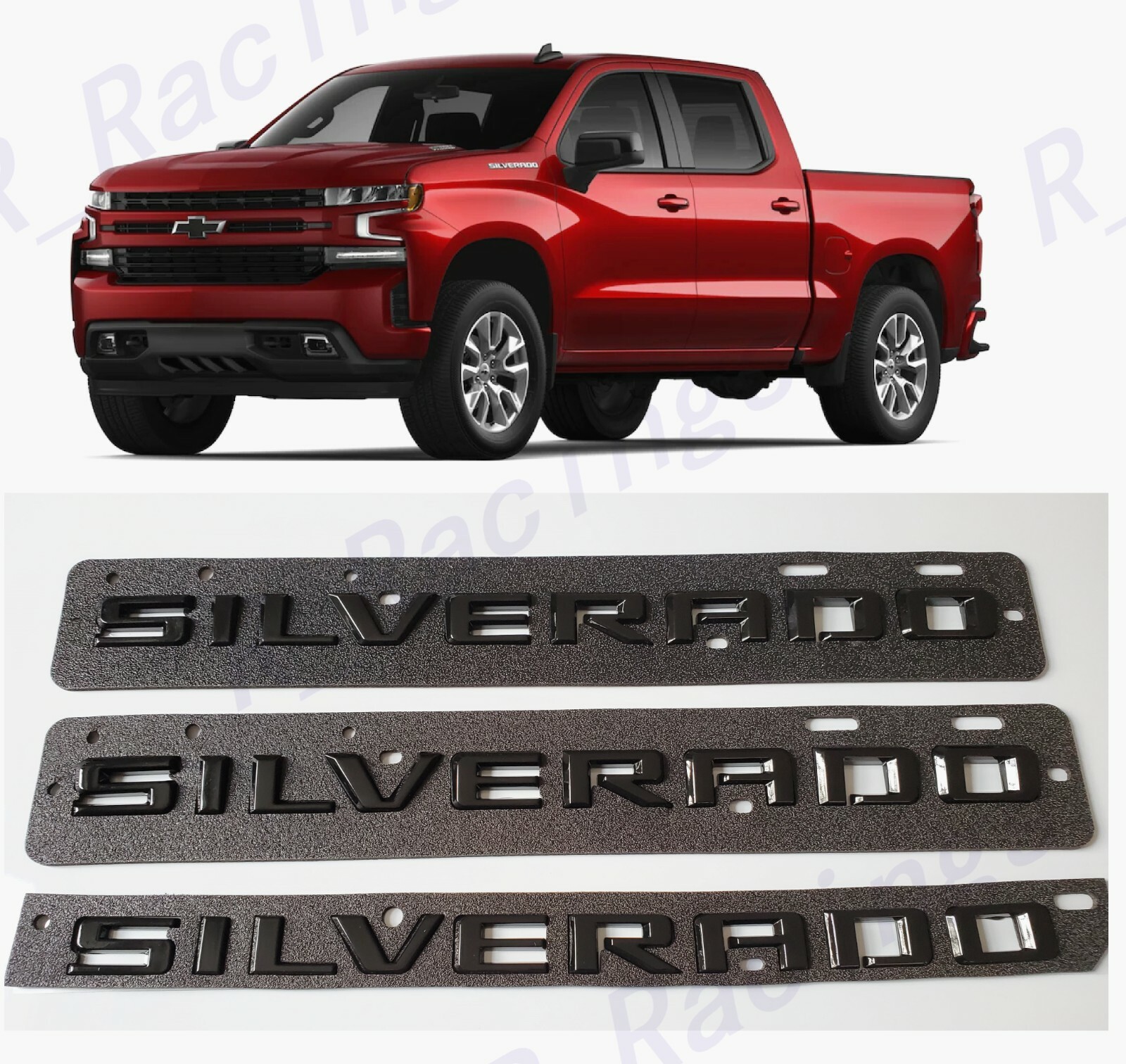 3PC Fender Tailgate Gloss Black Silverado Emblem Letters Fit 2019 ...