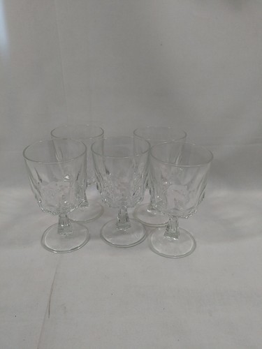 Set of 5 Vintage Clear Arcoroc 8 Oz. Stemmed Wine Glasses Goblets ...