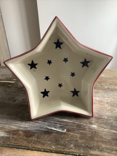 Hartstone Pottery Star Shape Bake Serve Dish White w/Blue Stars Red ...